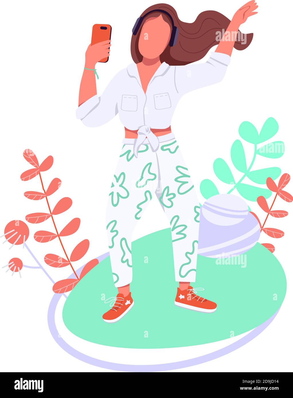 Teenage girl dancing flat color vector faceless character Stock Vector ...