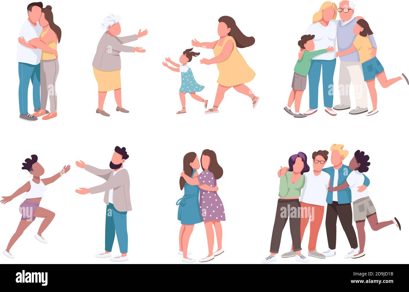 Happy hugging flat color vector faceless characters set Stock Vector ...