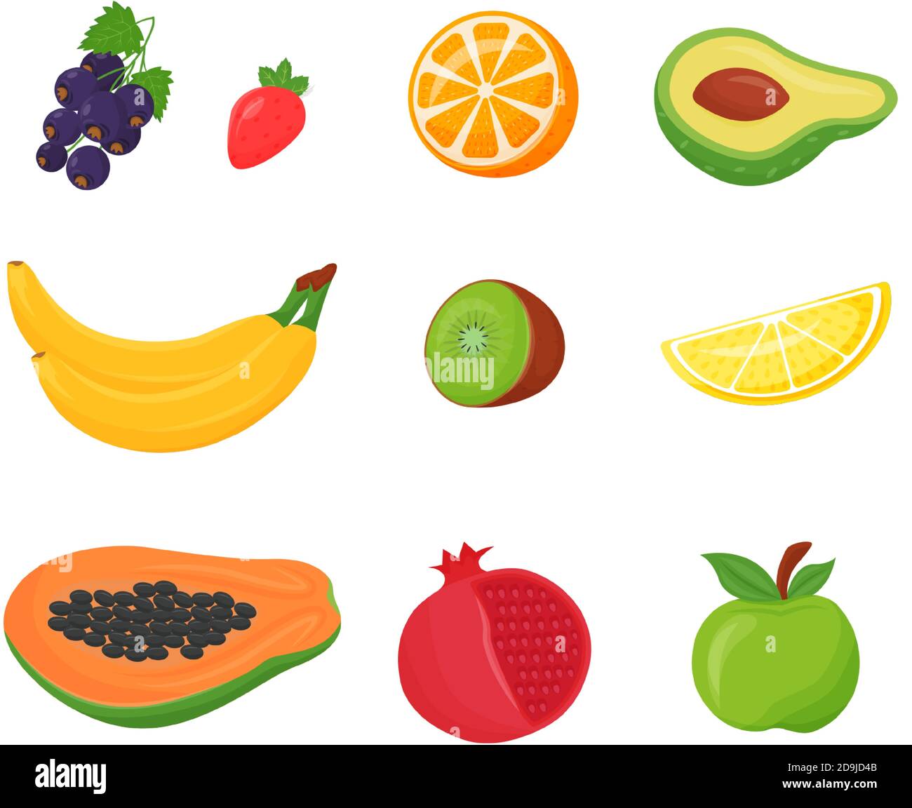 Fresh fruits cartoon vector illustrations set Stock Vector Image & Art ...