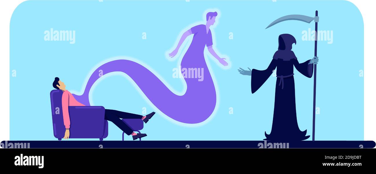Dead man and grim reaper flat color vector illustration Stock Vector ...