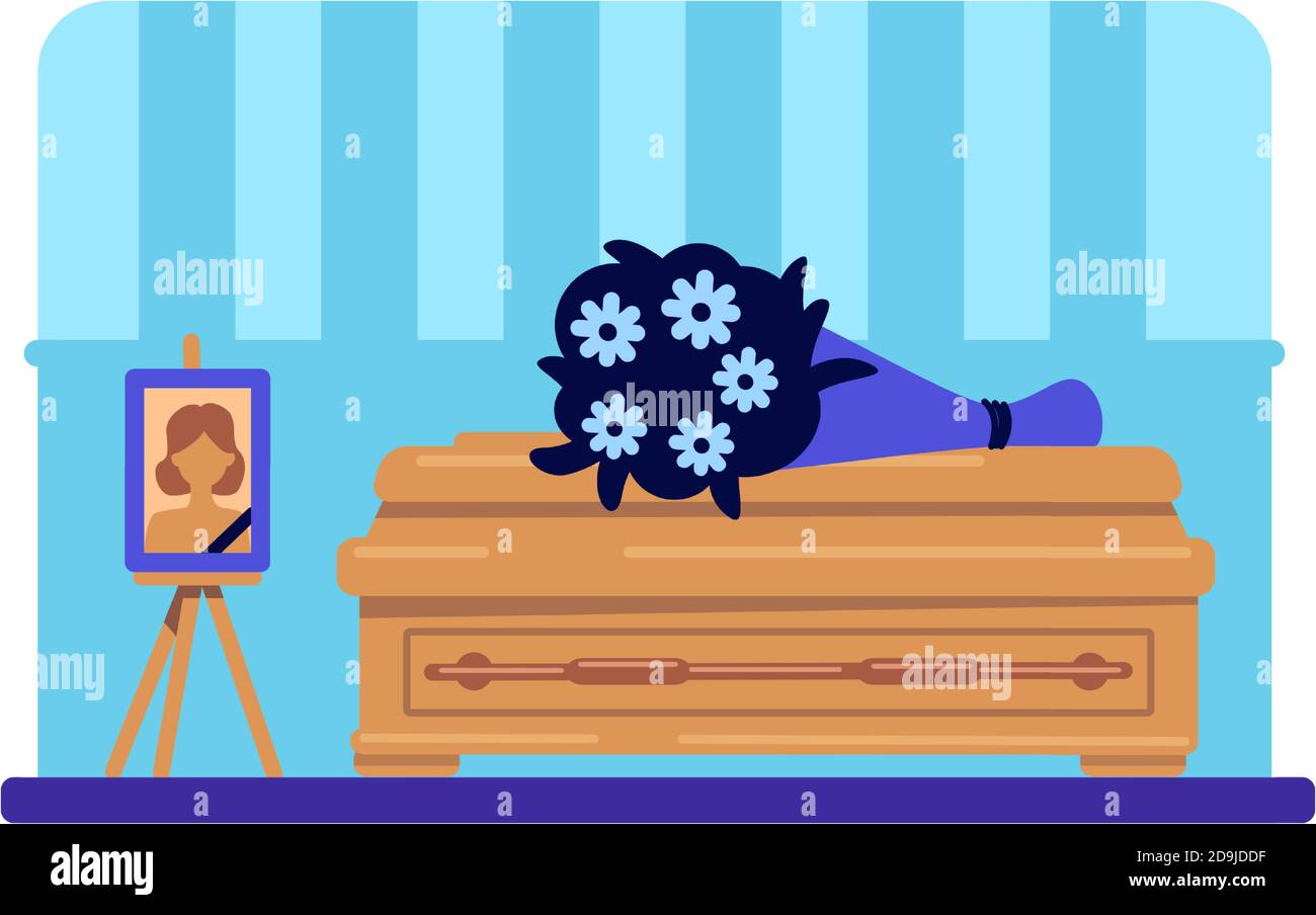 Dead woman coffin and photo flat color vector illustration Stock Vector ...