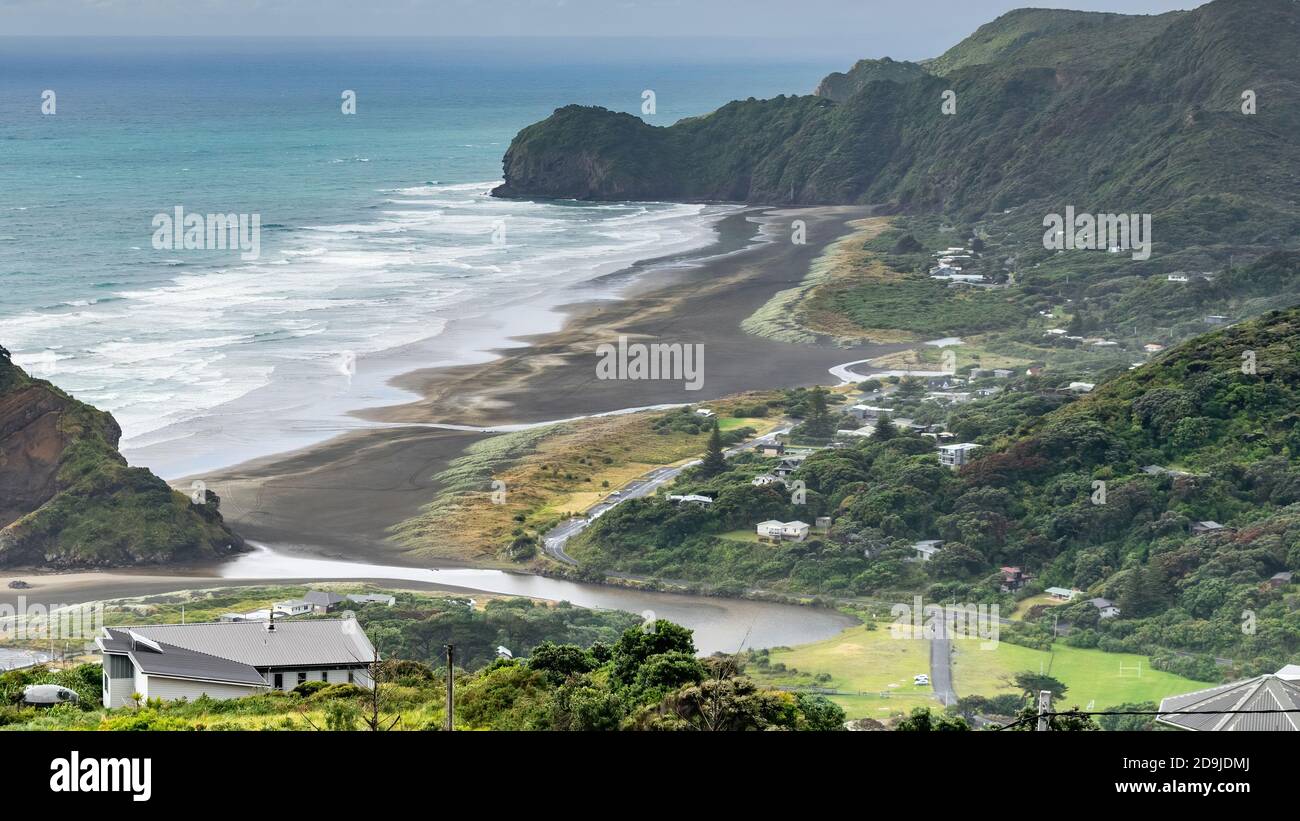 Aerial view of Piha beach Stock Photo - Alamy