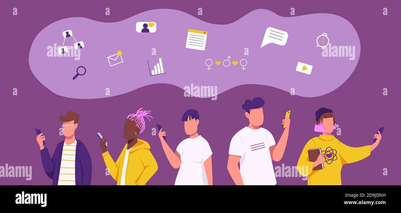 Generation Z social networking flat concept vector illustration Stock ...