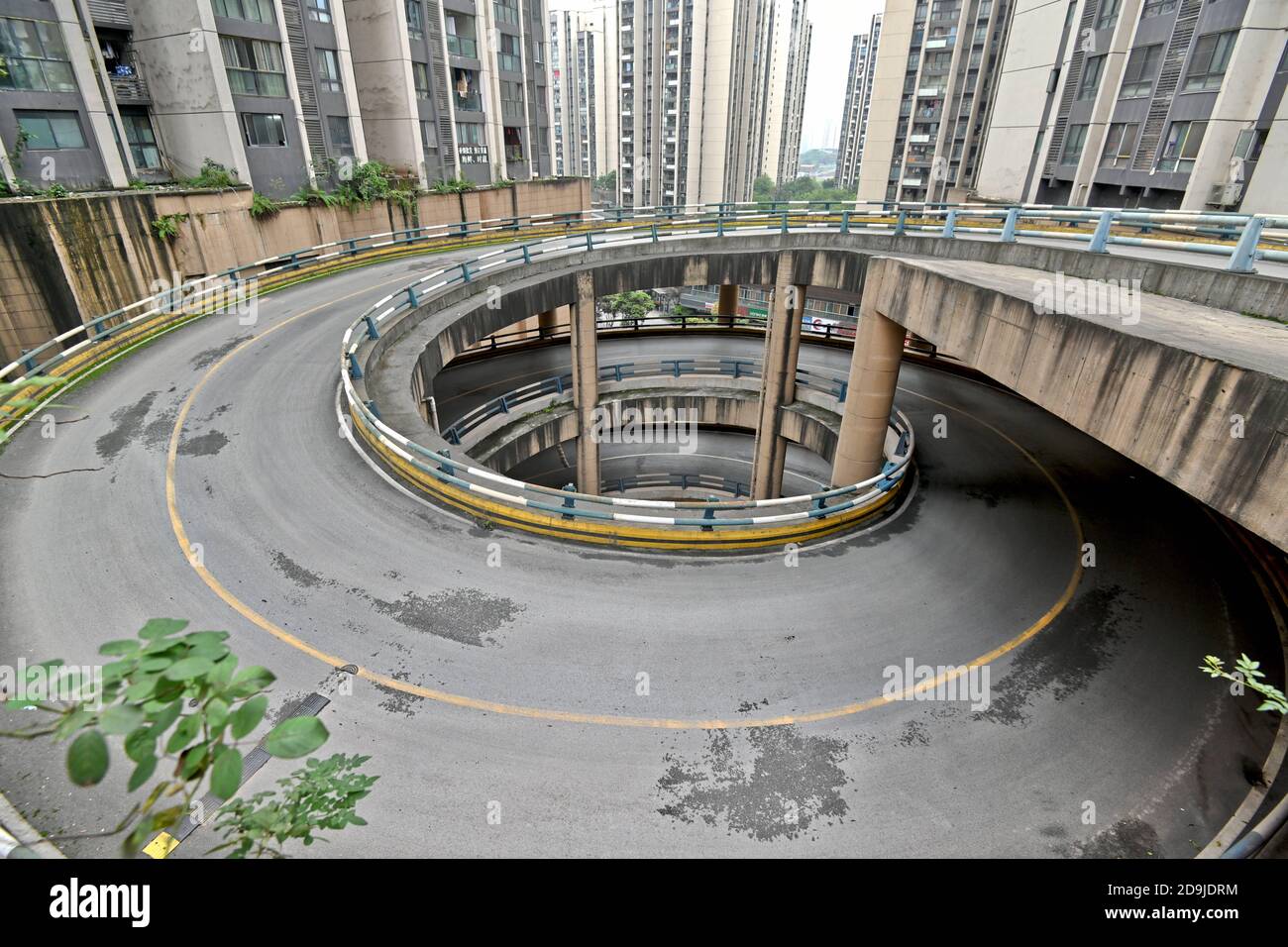 Aerial view of the 5-layer spiral road in a community in Chongqing ...