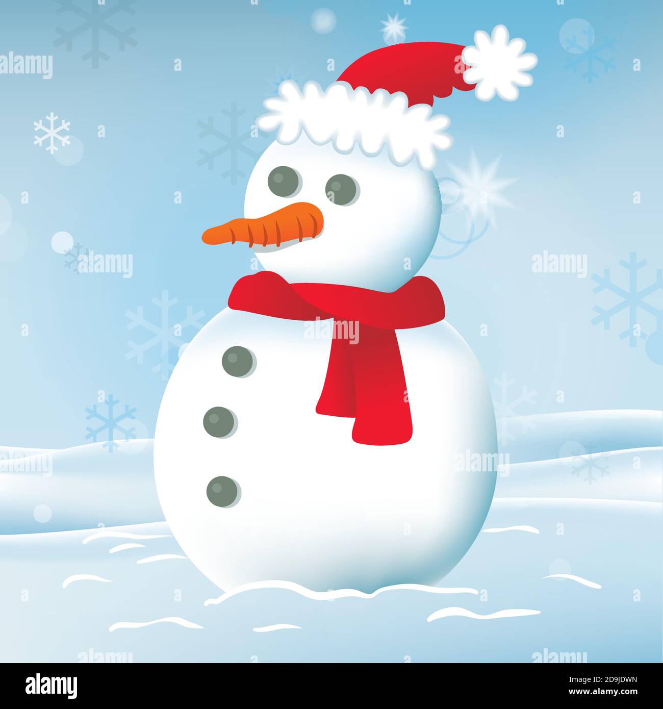 Vector illustration of a snowman in a snowy landscape Stock Vector ...