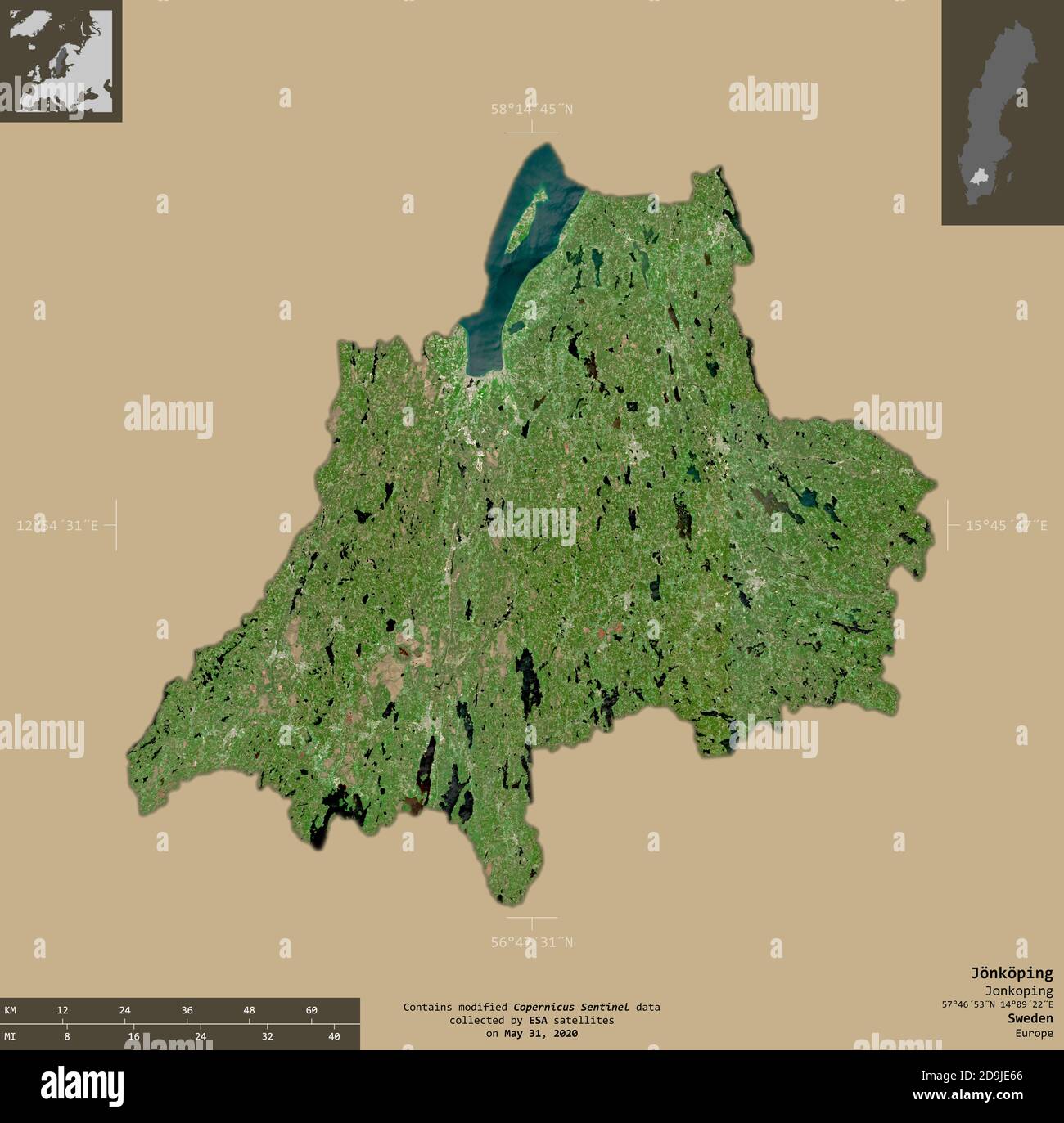 Jonkoping, county of Sweden. Sentinel-2 satellite imagery. Shape ...
