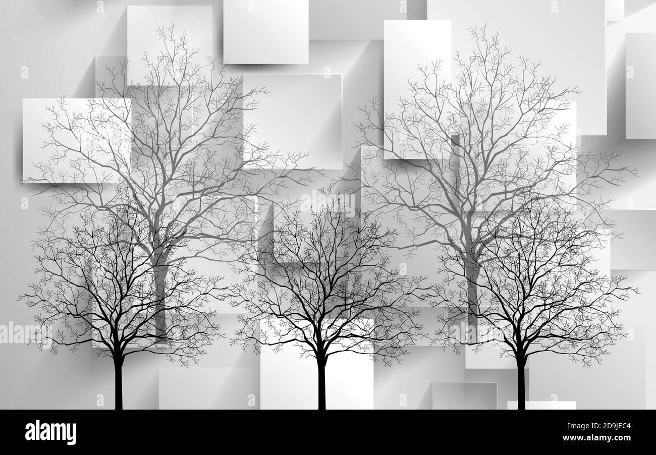 3d monochrome illustration, rectangles, black and gray contours of ...