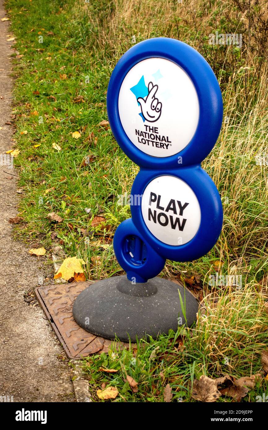 Lottery sign play now hi-res stock photography and images - Alamy