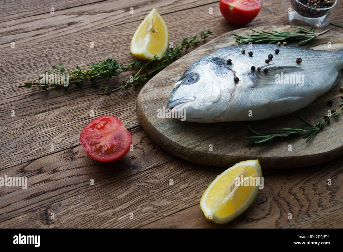 Cooking background, fish on the blackboard, top view Stock Photo - Alamy
