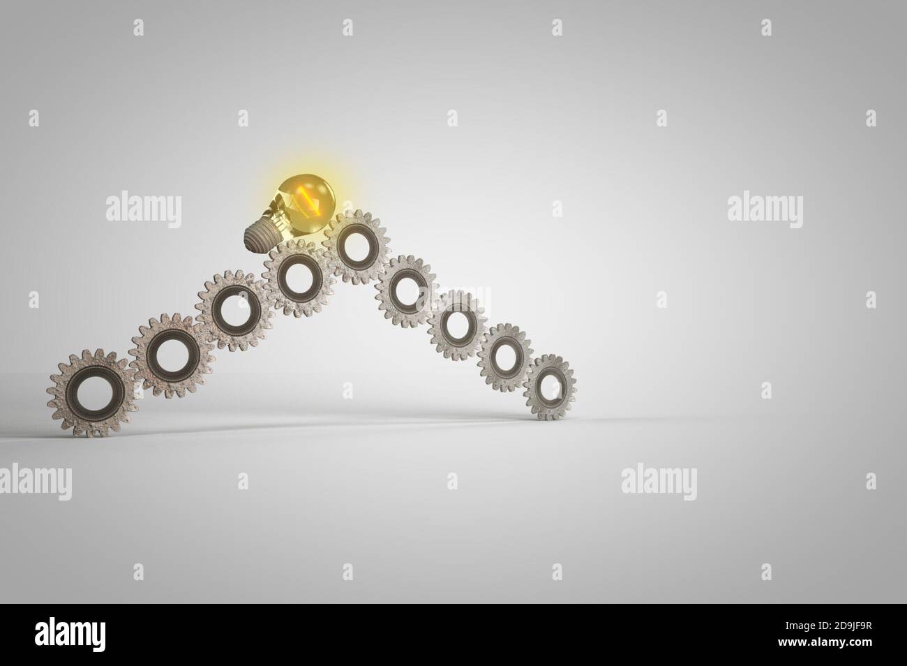 Gear with a light bulb in grey background. 3d illustration Stock Photo ...