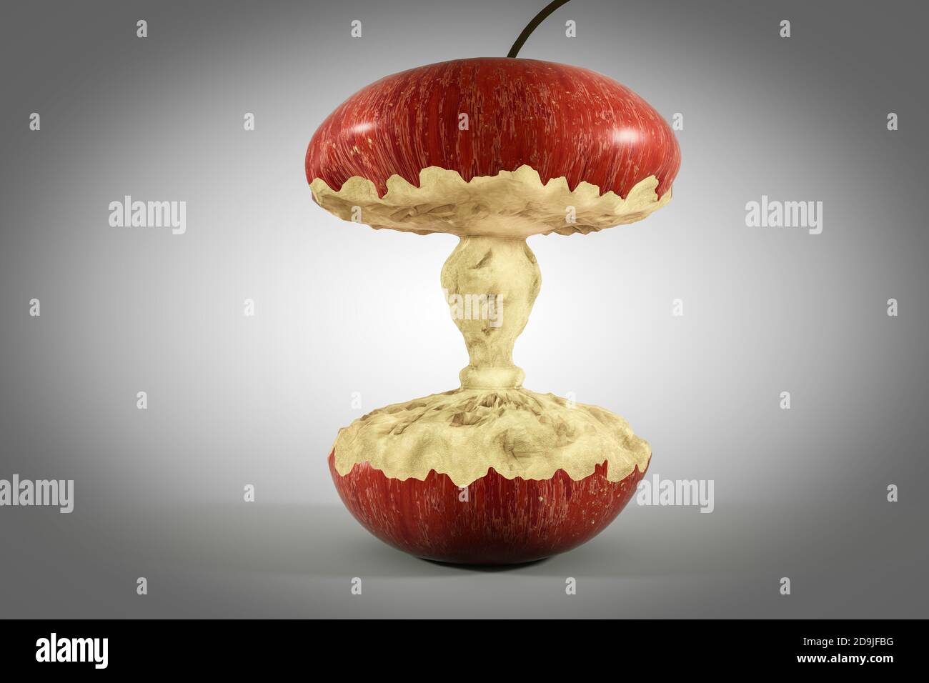 Red apple bitten in a shape of bulb isolate in white-gray background ...