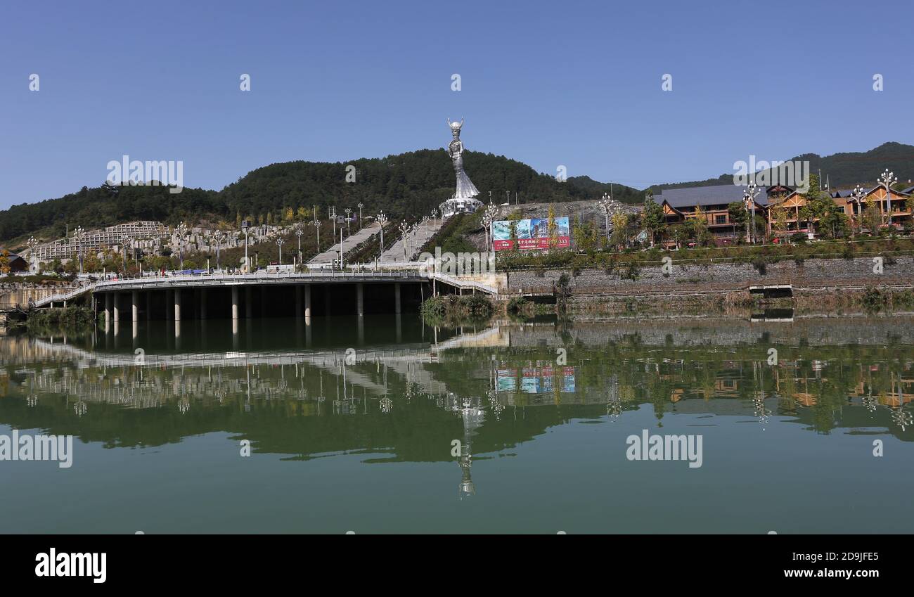 The view of the giant statue of the Miao goddess Yang Asha in the ...