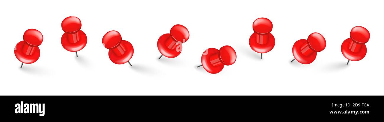 Realistic red push pins. Board tacks isolated on white background ...