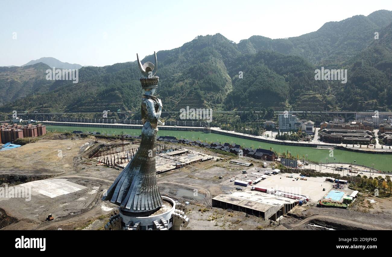 The view of the giant statue of the Miao goddess Yang Asha in the ...