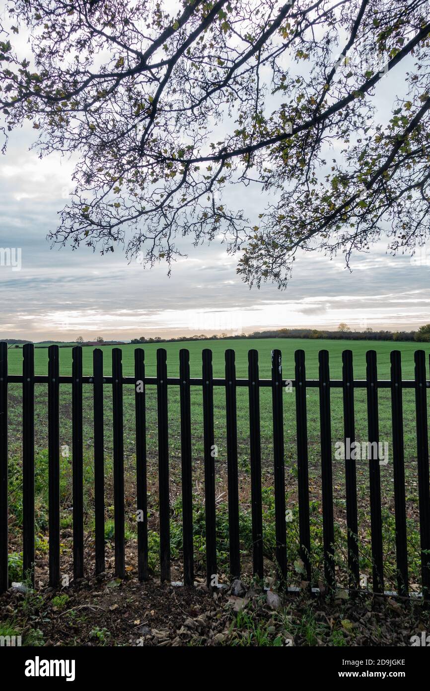 no through road, fence blocking off field Stock Photo - Alamy