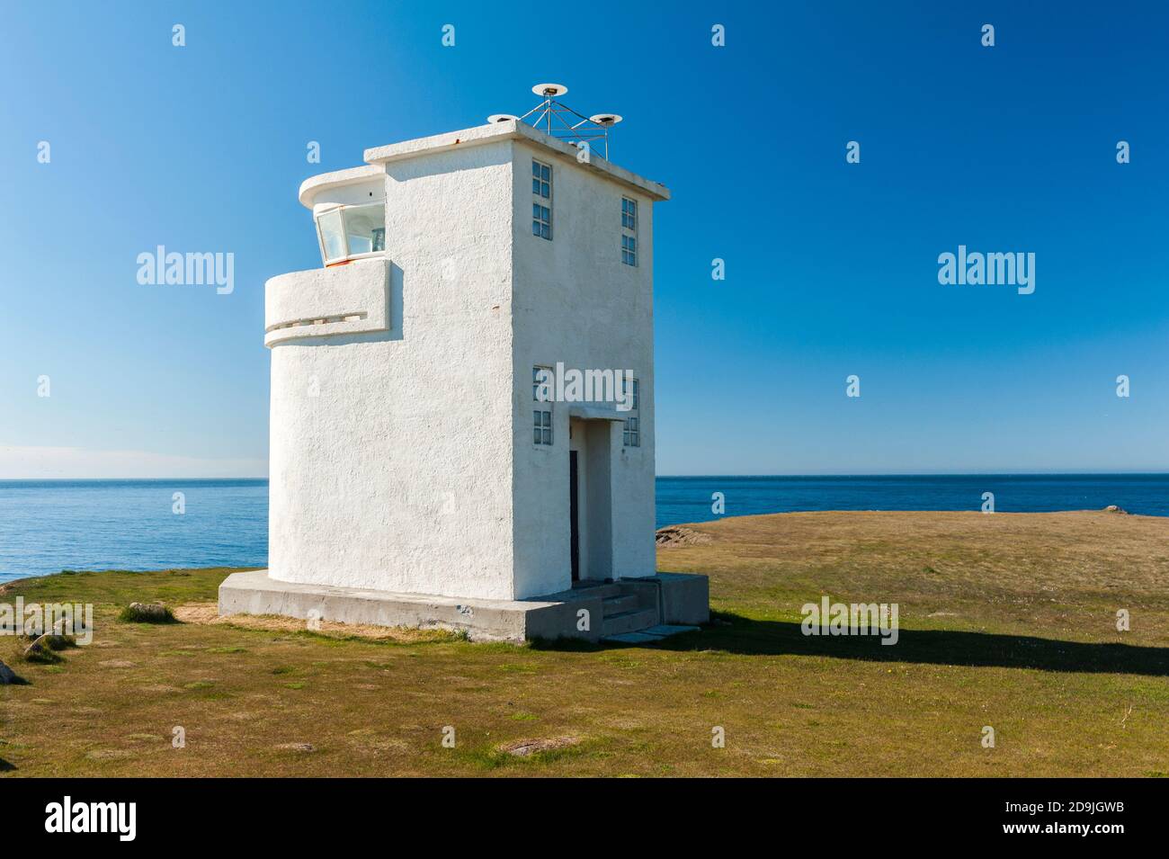 Bjargtangar lighthouse located in the Westfjords peninsula on the cliffs of Latrabjarg, the most ...