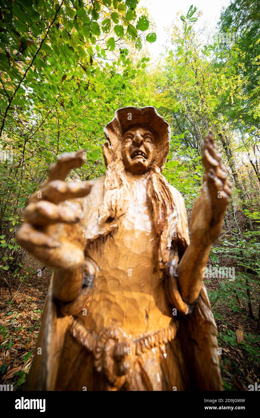 Evil witch carved wooden sculpture in the "Sentiero delle sculture" by ...