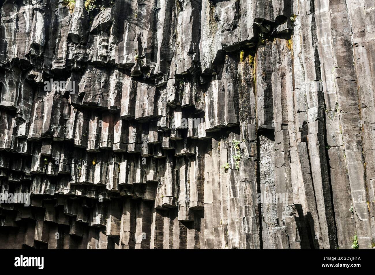 Natural background of hexagonal basalt columns in Icelandic national park Jokulsargljufur Stock ...