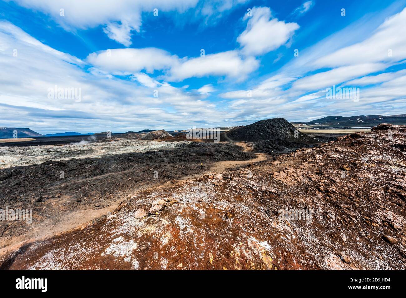 Inhospitable dramatic volcanic landscape at Krafla geothermal area ...