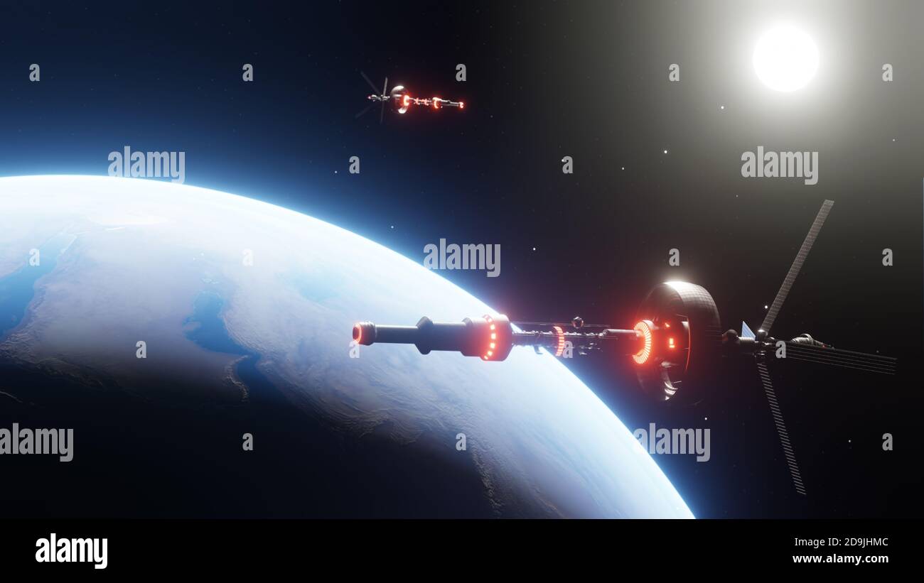 Two space stations orbiting in cosmos for aerospace researching ...