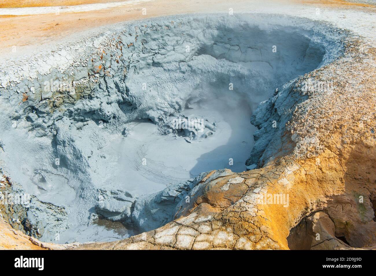 Hot boiling mud at fumarole is bubbling and exploding at mudpots ...