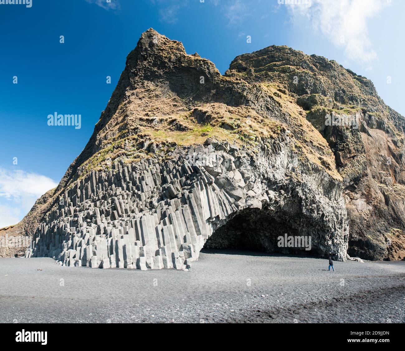 Beautiful basalt Halsanefshellir Cave at a black Reynisfjara beach near ...