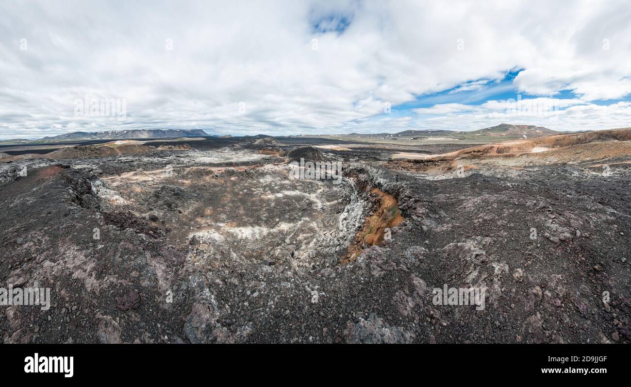 Inhospitable dramatic volcanic landscape at Krafla geothermal area ...