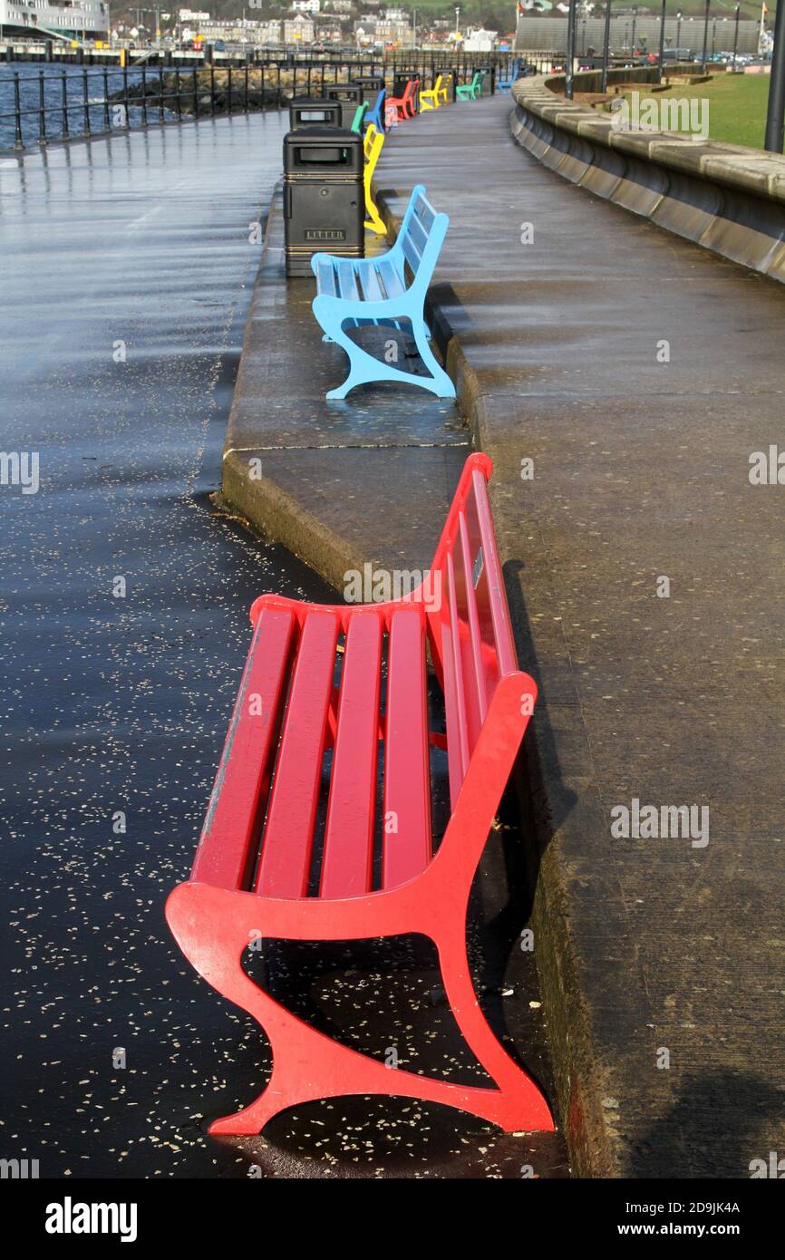 Largs, Ayrshire, Scotland, UK. Seafront Promenade, with colourful ...