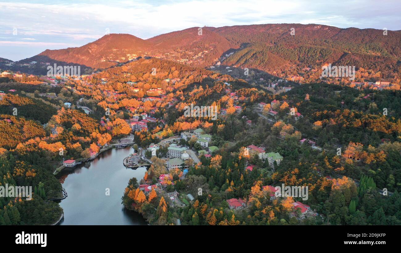 Aerial view of the beautiful autumn scenery in Lushan National Park ...