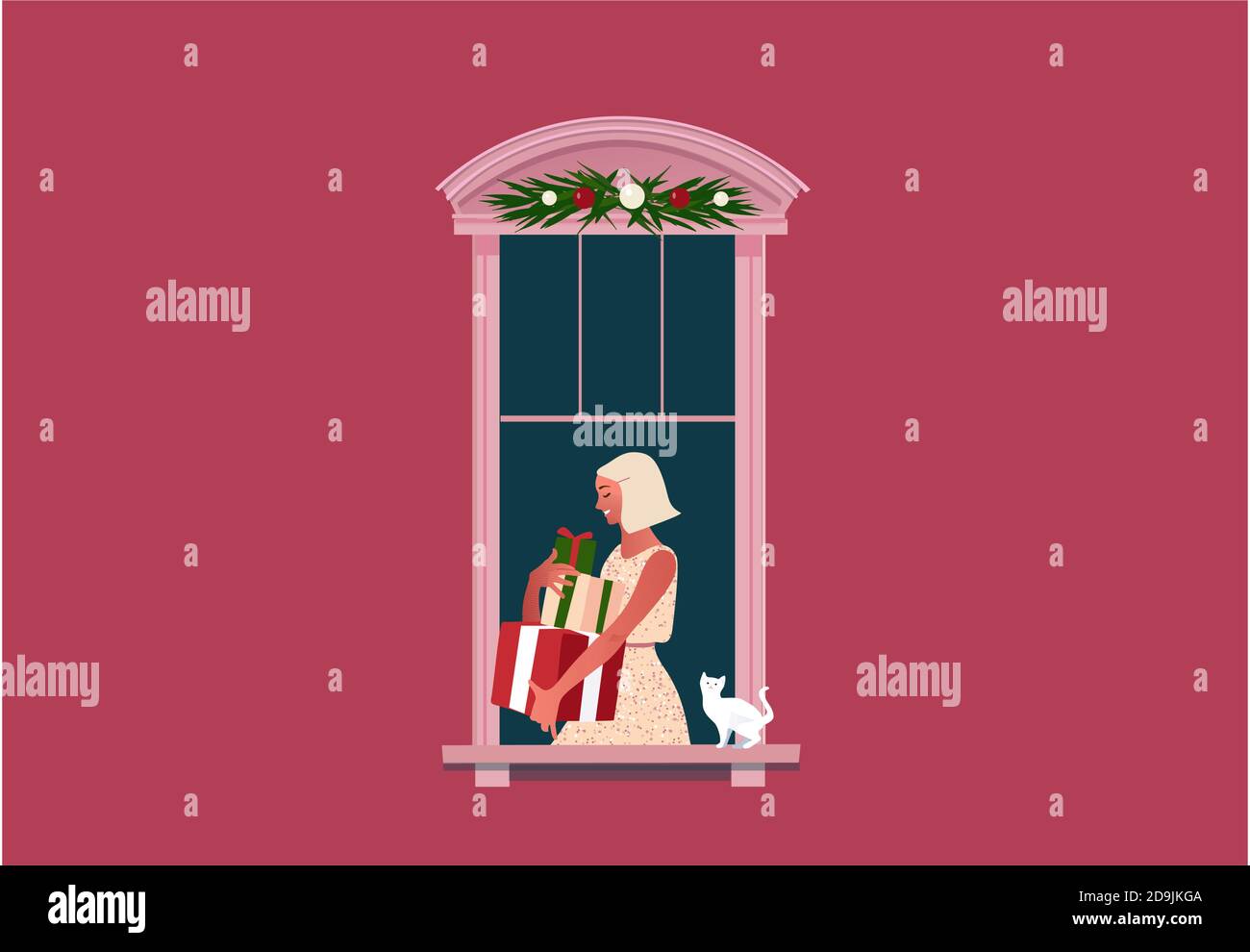 Window frames with a pile of presents Stock Vector Image & Art - Alamy