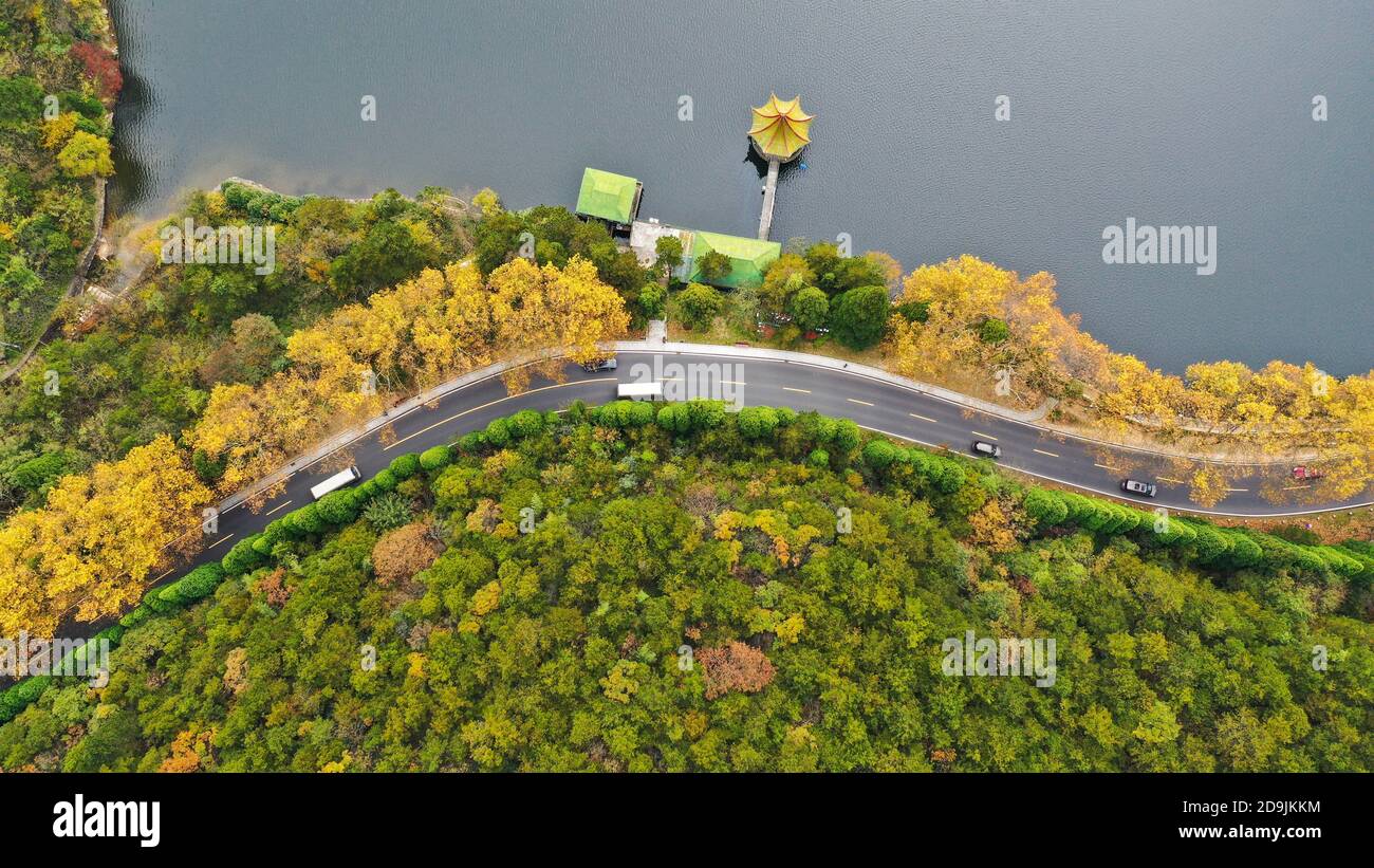 Aerial view of the beautiful autumn scenery in Lushan National Park ...