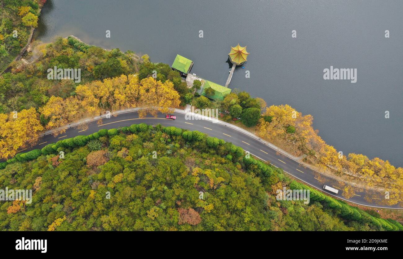 Aerial view of the beautiful autumn scenery in Lushan National Park ...