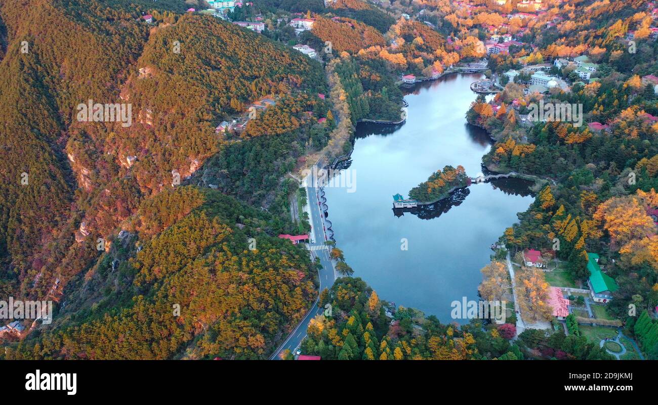 Aerial view of the beautiful autumn scenery in Lushan National Park ...