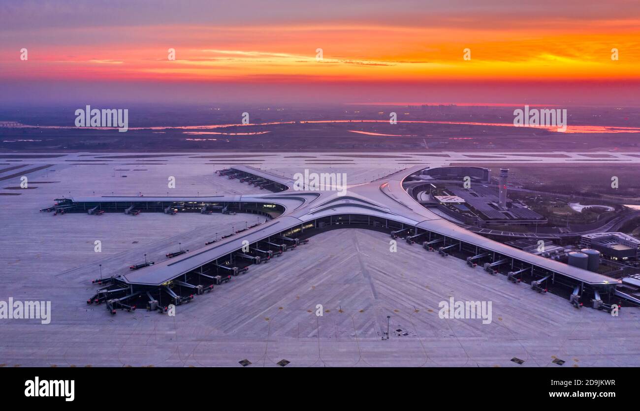 An aerial view of the Qingdao Jiaodong International Airport, an ...