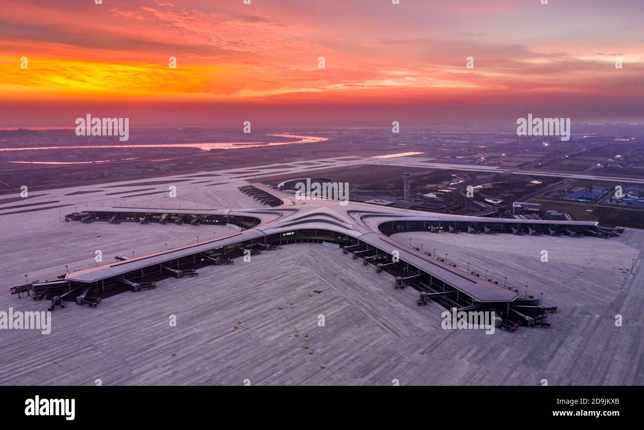 An aerial view of the Qingdao Jiaodong International Airport, an ...