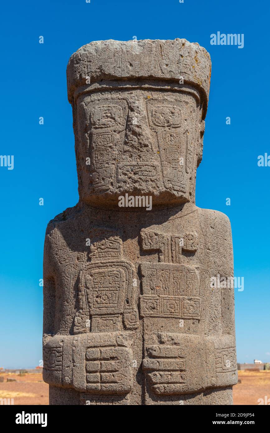 Monolith Estela Ponce, Kalasasya, archeological site Tiwanaku or ...