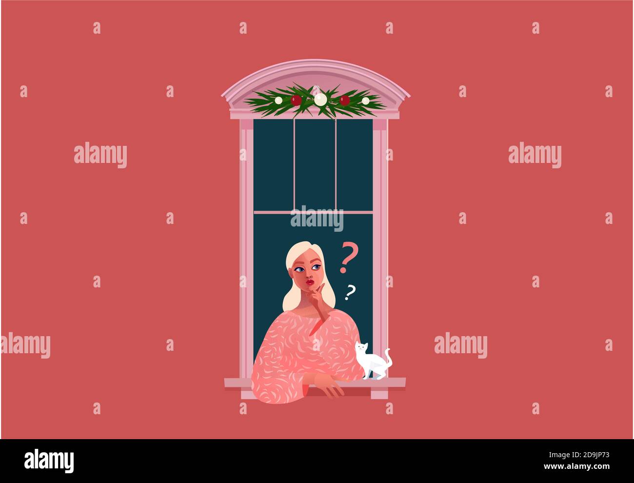 Thinking girl. Beautiful face, with question mark Stock Vector Image & Art - Alamy