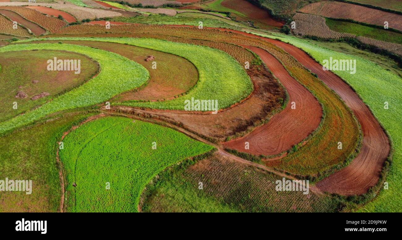 Aerial view of the colourful land which looks like an oil painting in ...