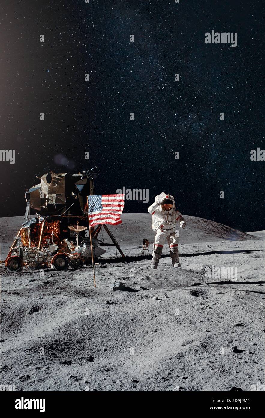 Man on the moon. Astronaut on lunar (moon) landing mission. Elements of ...