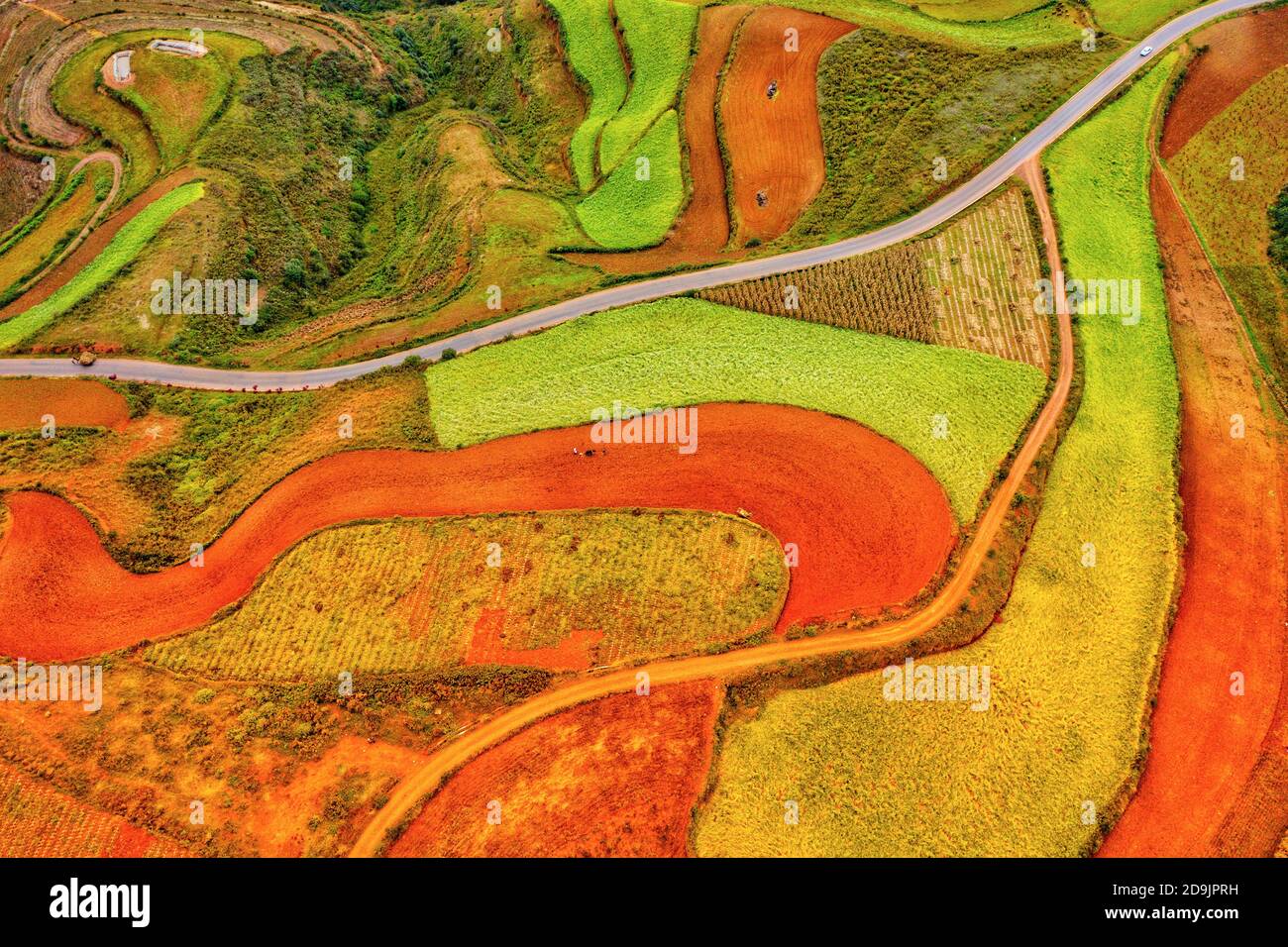 Aerial view of the colourful land which looks like an oil painting in ...