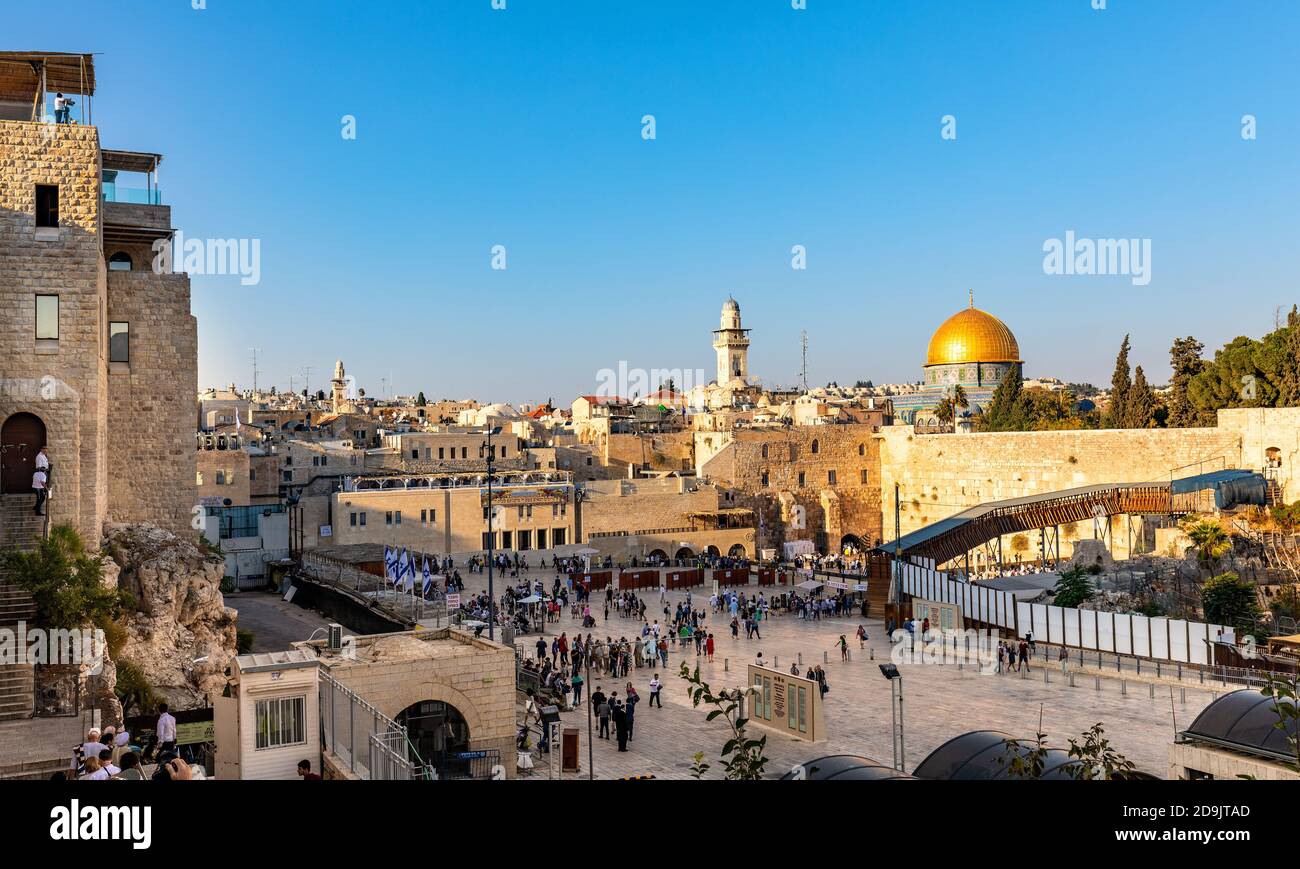Jerusalem / Israel - 2017/10/13: Panoramic view of Western Wall Plaza ...