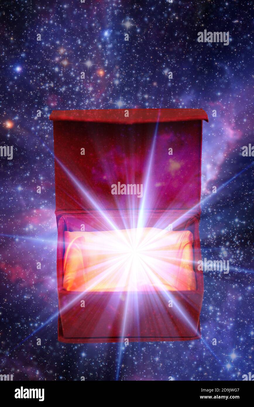 open magic box with starry background Stock Photo - Alamy