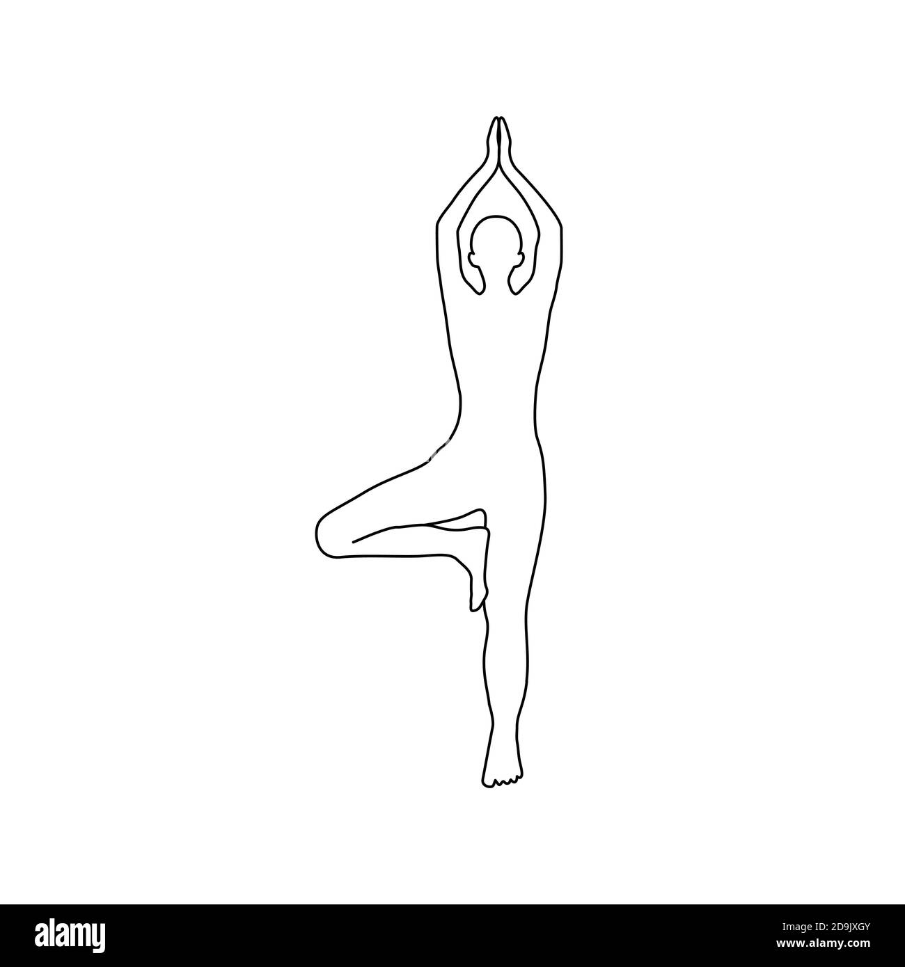 Silhouette of yoga tree pose Black and White Stock Photos & Images - Alamy