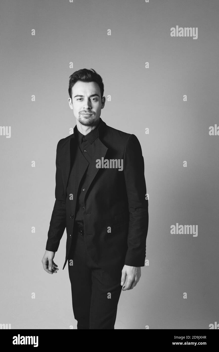 Man in smart blazer Black and White Stock Photos & Images - Alamy