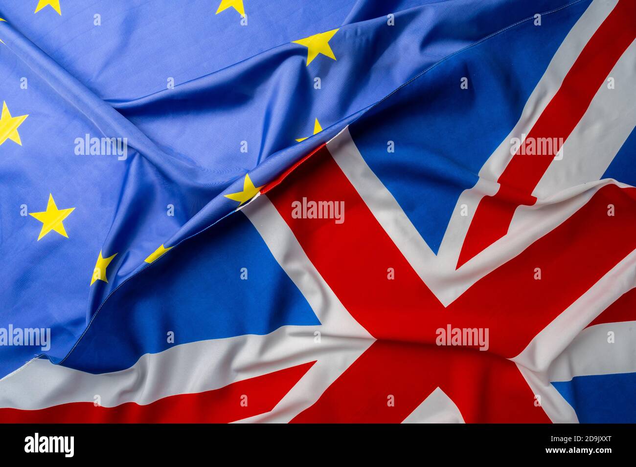 Flags of United Kingdom and European Union folded together Stock Photo ...