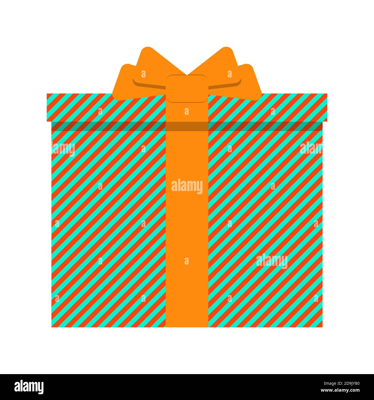 Vector illustration of gift box with green color and orange ribbon with ...