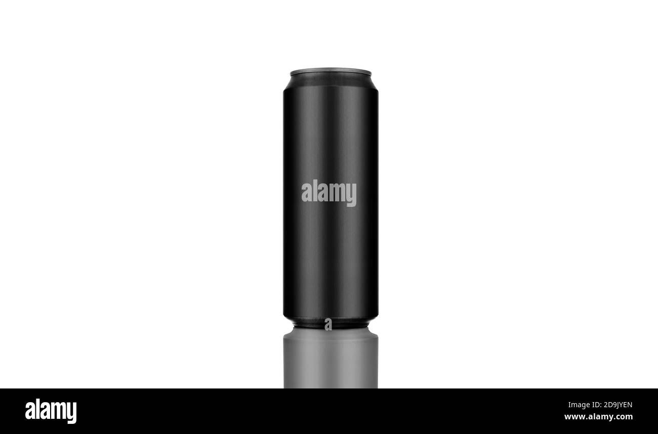 Aluminum black can isolated on white background. 500ml aluminum soda ...
