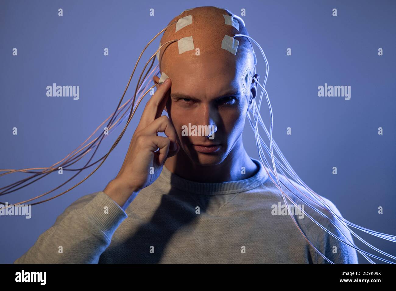 Neurointerface, brain - computer communication. Cyberpunk concept of a ...