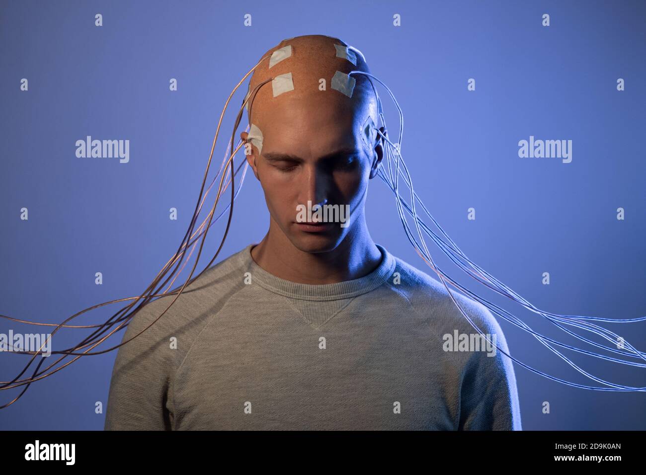 Neurointerface, brain - computer communication. Cyberpunk concept of a ...