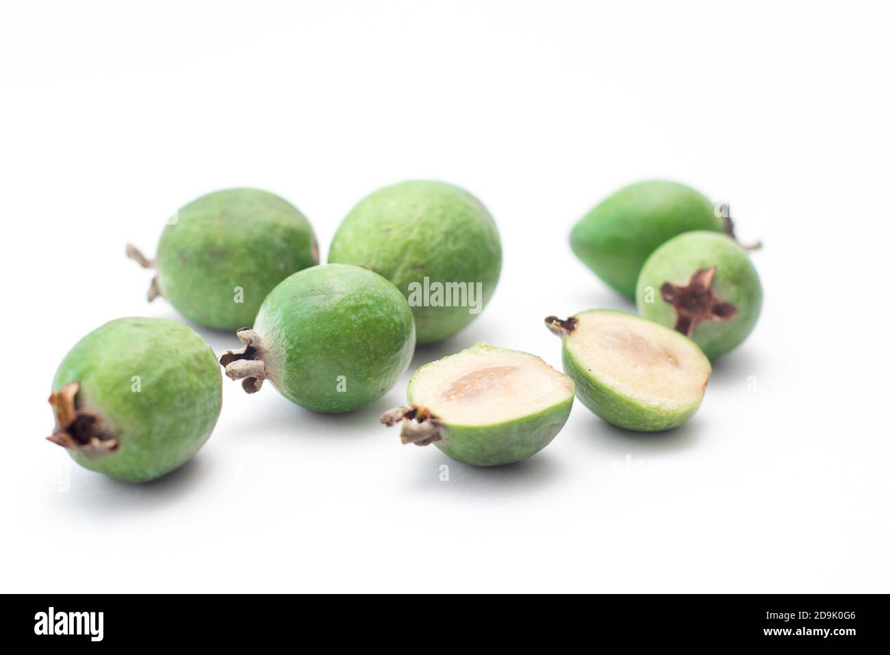 Fresh ripe feijoa isolated on white background. Tropical fruit. Set of ...